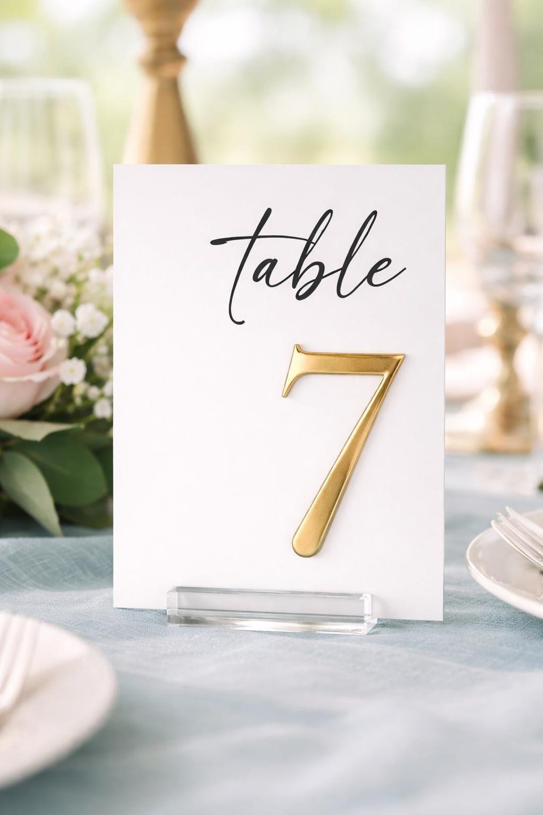 3D Acrylic Black Blush Dusty Blue and Gold Table Number Sign With ...