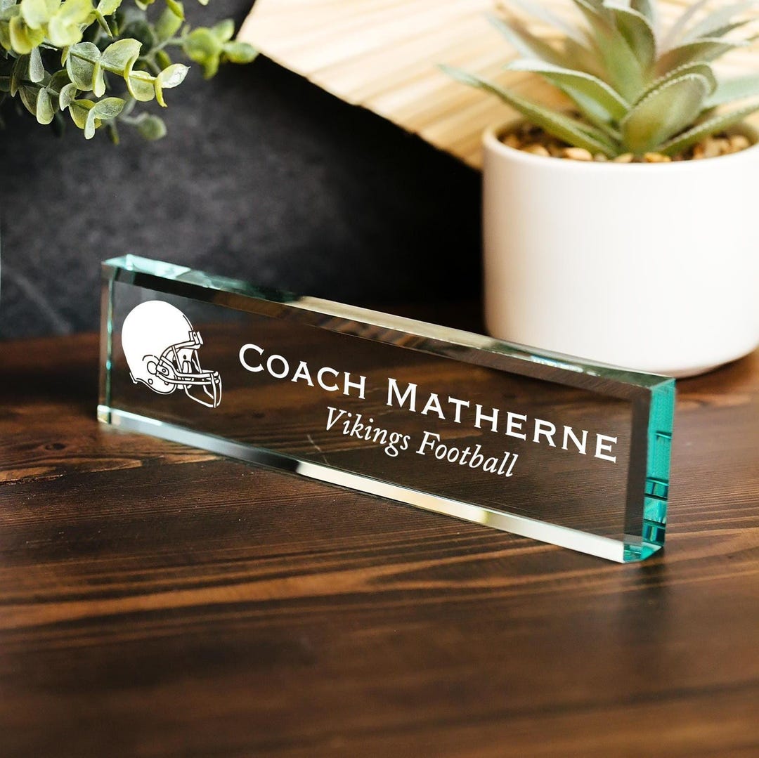 Sports Coach Glass Office Desk Name Plate, Varsity, Head Coach ...