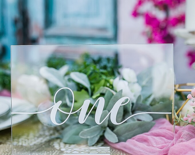 Clear Glass Look Acrylic Table Number Sign With Stands | Etsy