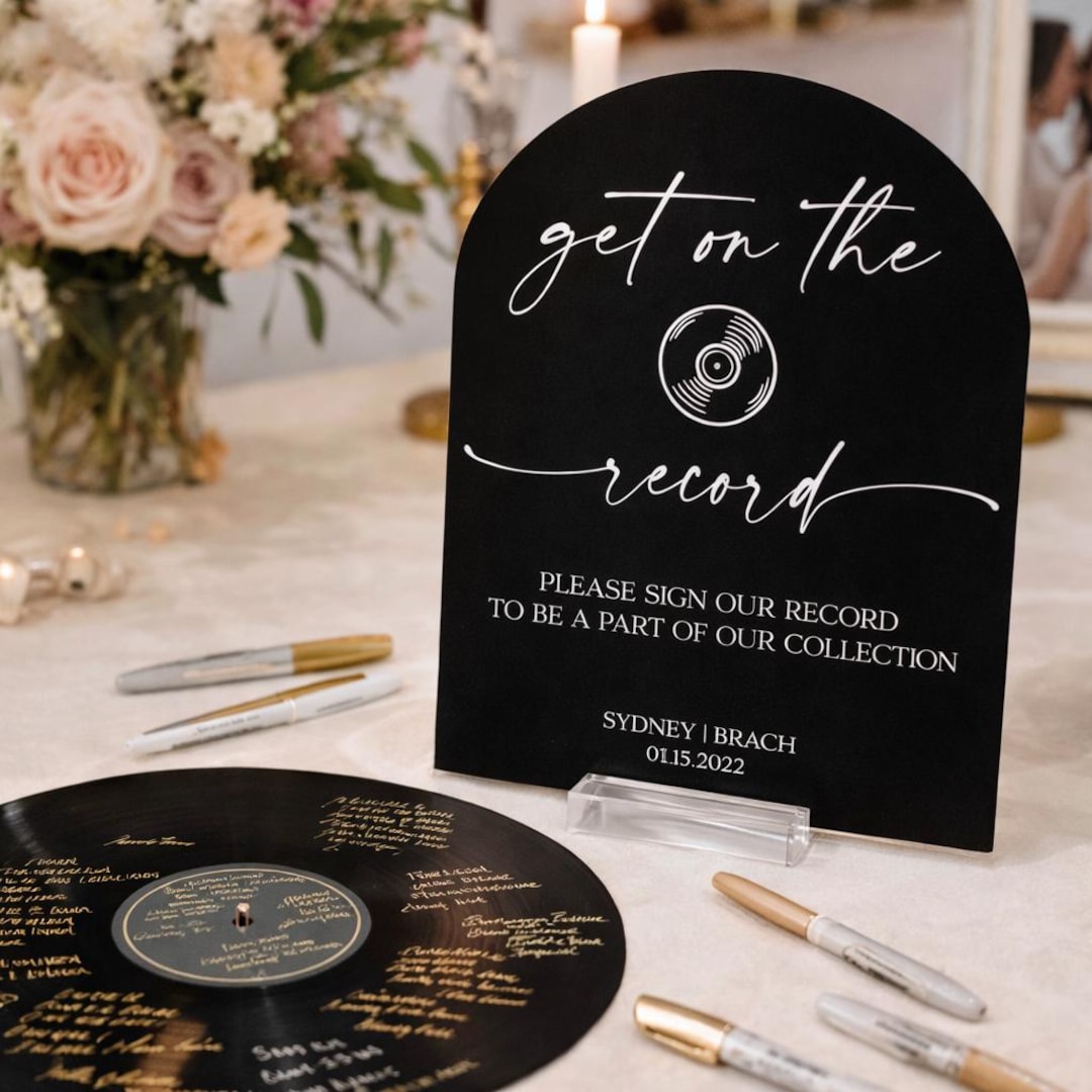 Get on the Record Please Sign Our Guestbook Acrylic Wedding Arch Sign ...