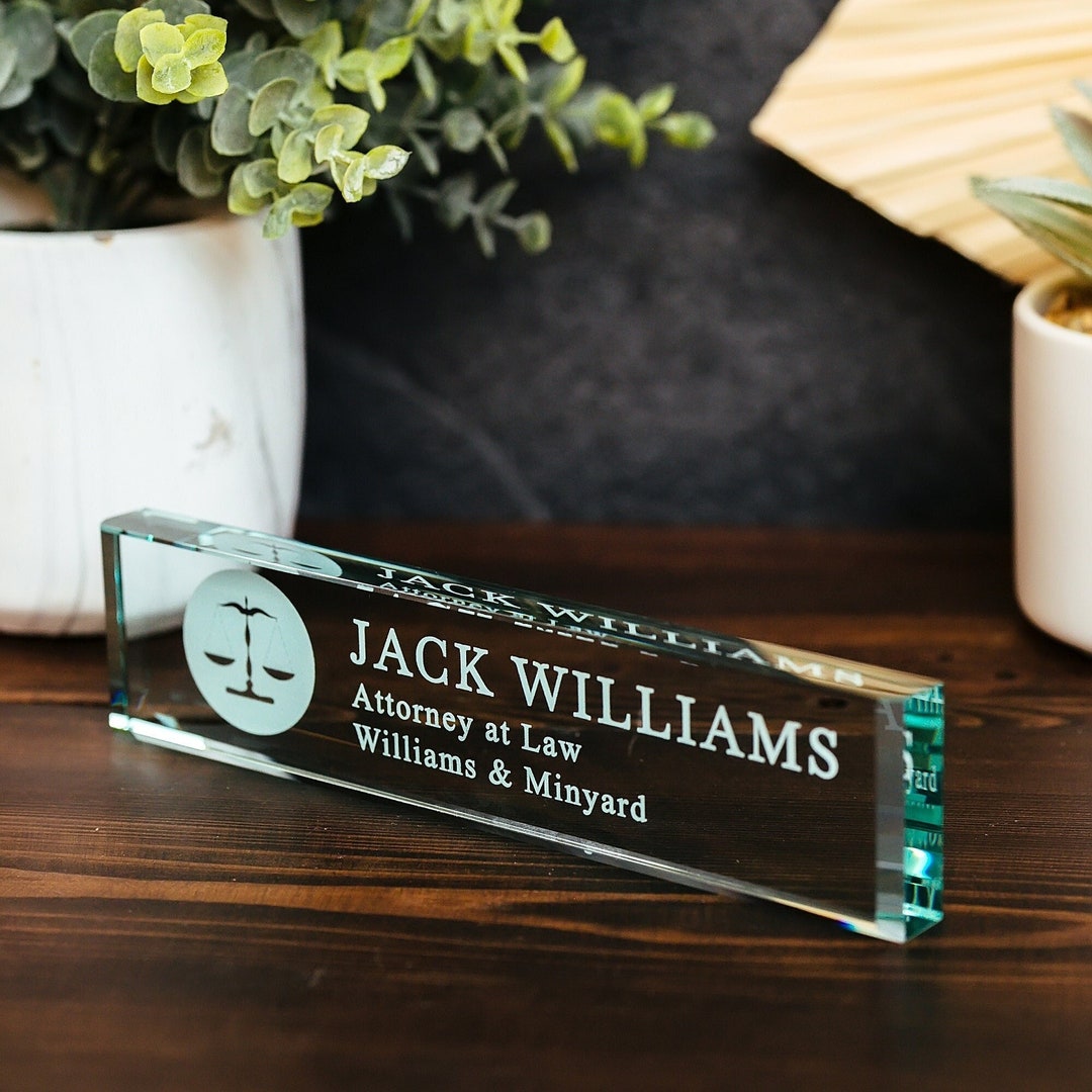 Attorney Glass Office Desk Name Plate, Clear JD Judge Nameplate, Lawyer ...