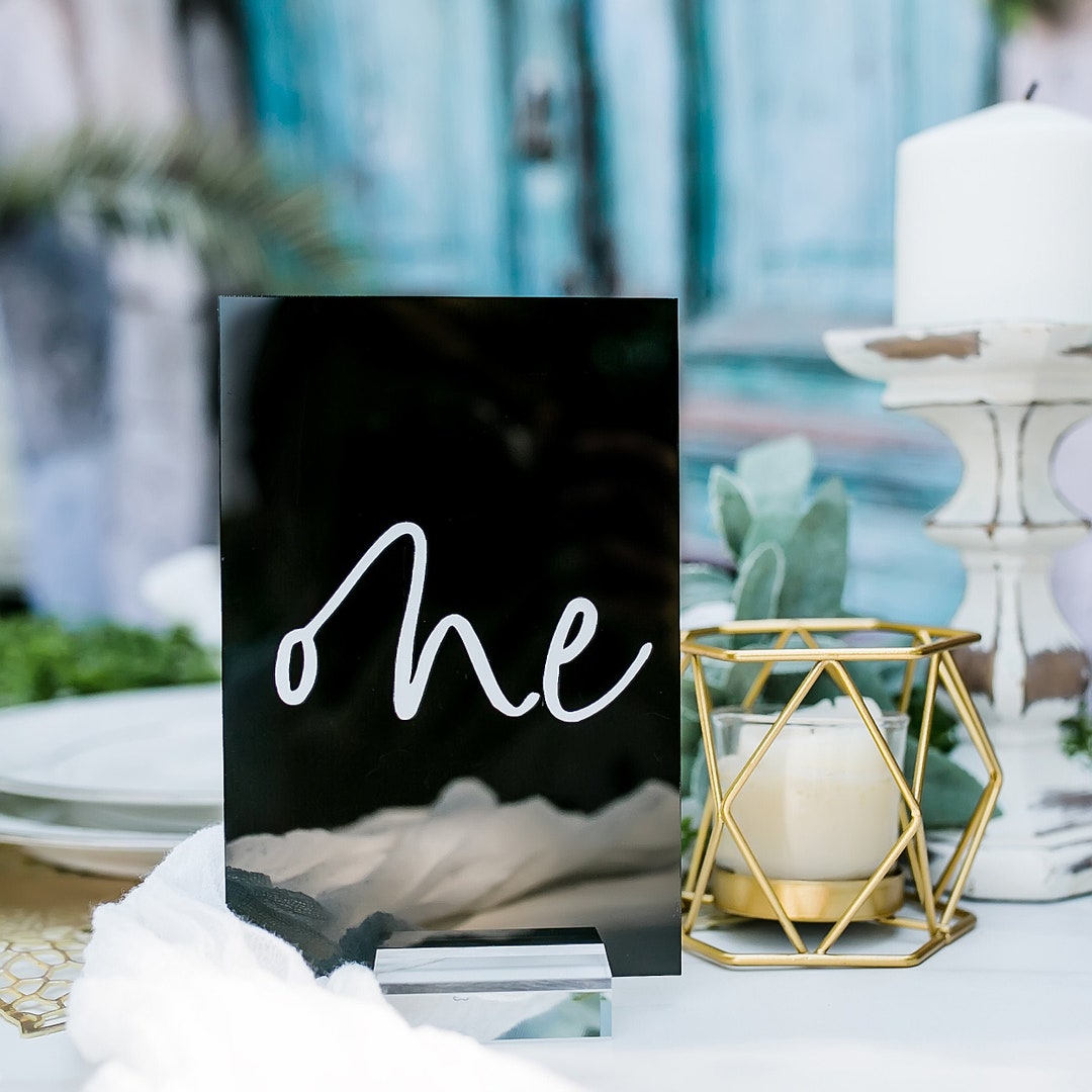 Black or Clear Glass Look Acrylic Table Number Sign With Stands ...