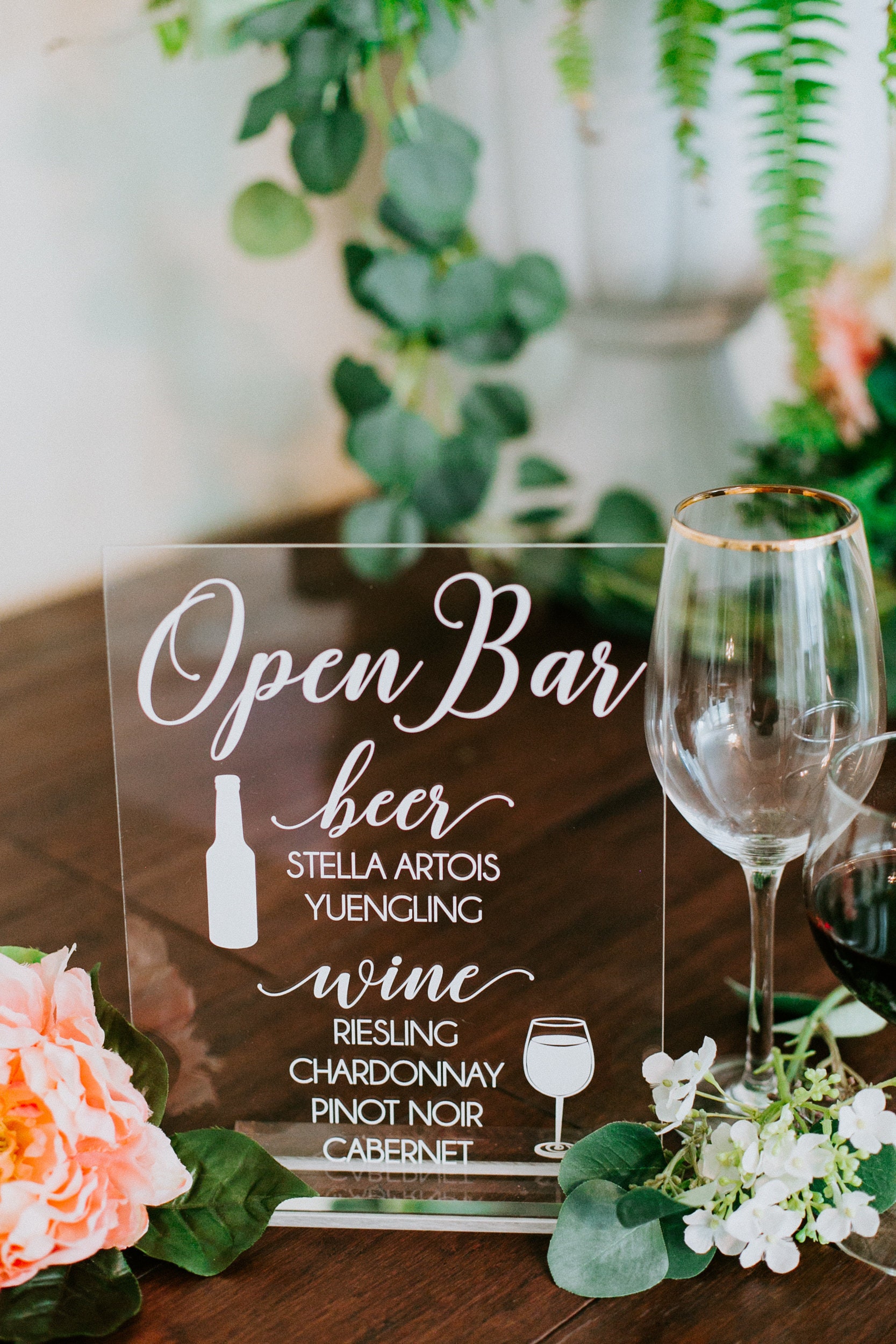Open Bar Beer Wine Clear Glass Look Acrylic Wedding Sign 8x10 - Etsy