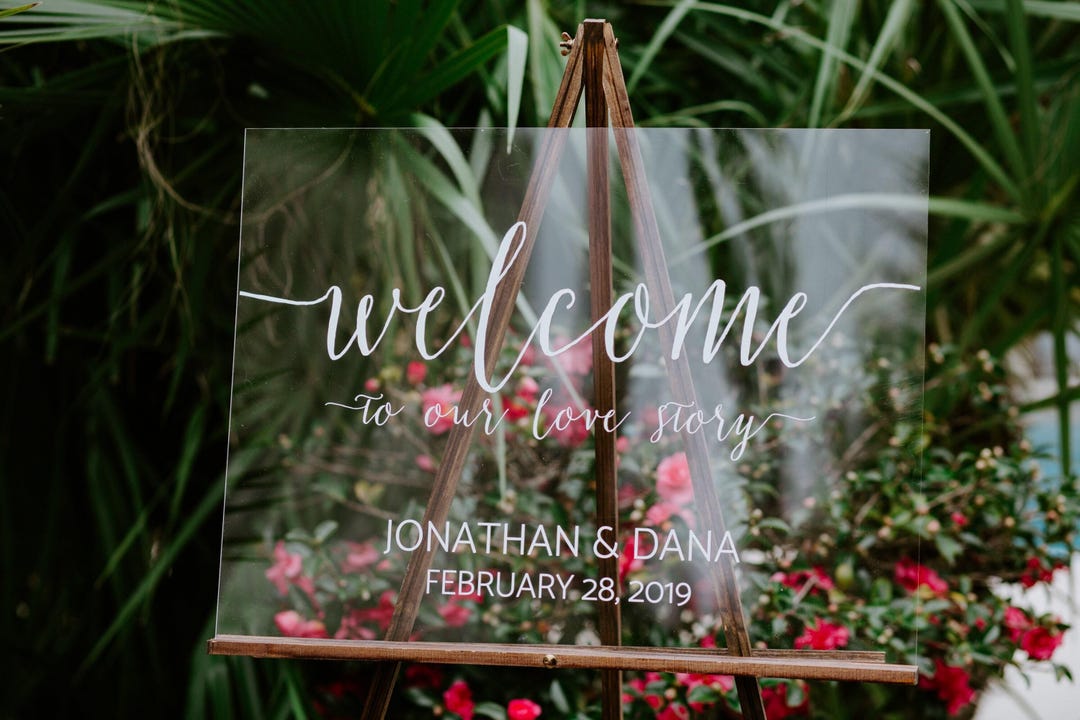 Acrylic Wedding Welcome Sign, 18x24 Clear Glass Look Personalized ...
