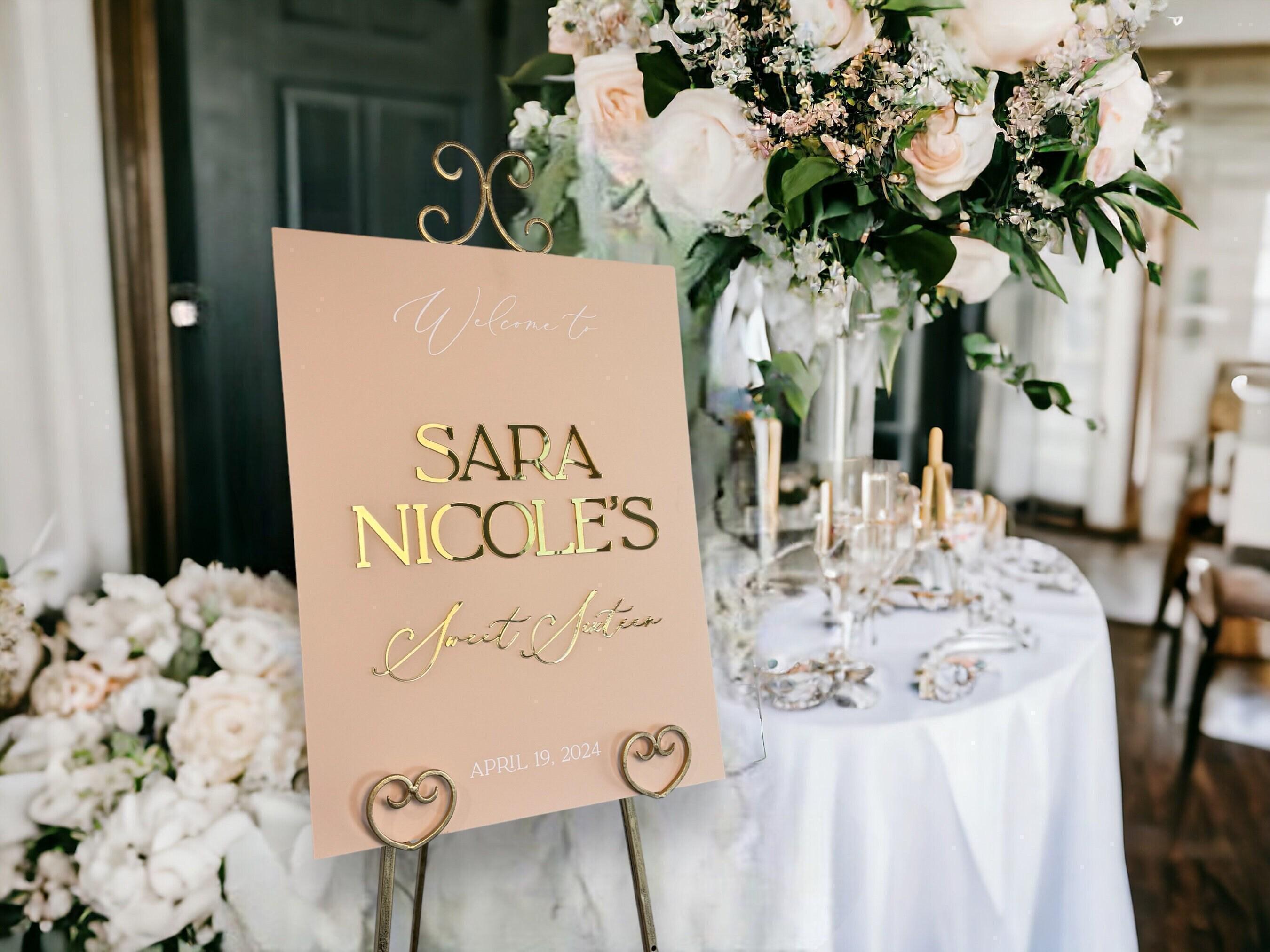 3D Gold Mirror Happy Birthday Acrylic Welcome Sign, Let's Party Sweet ...