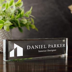 Architect Glass Office Desk Name Plate, Clear New Interior Designer ...