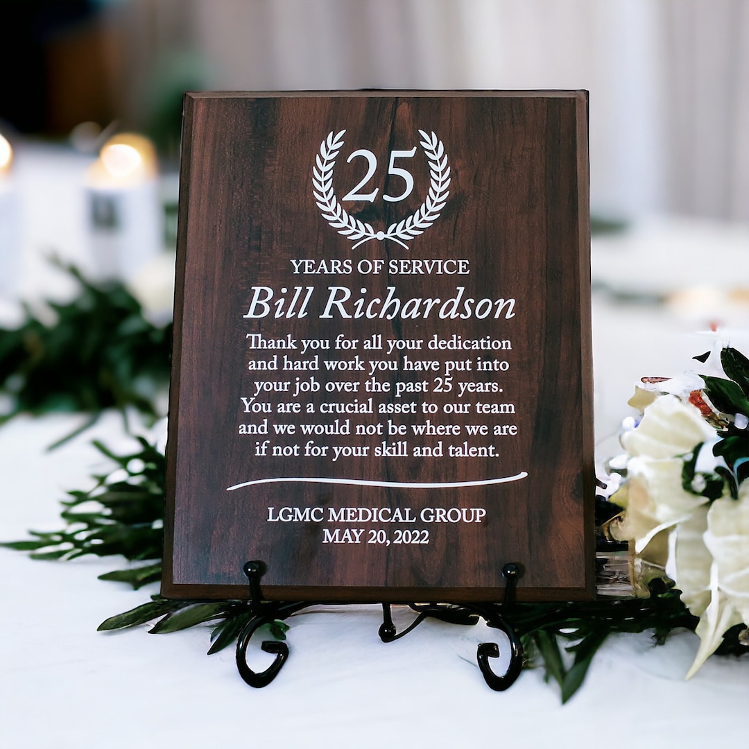 Work Anniversary Gift Award Plaque for Service Employee, Recognition ...