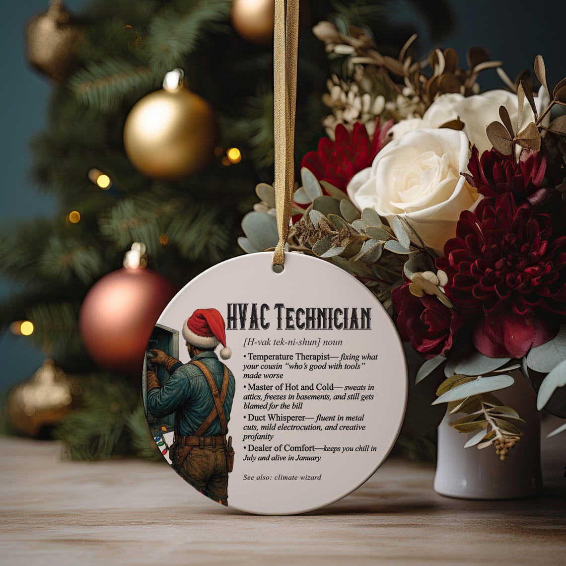 HVAC Technician Christmas Ornament Ceramic Holiday Gift for Heating ...