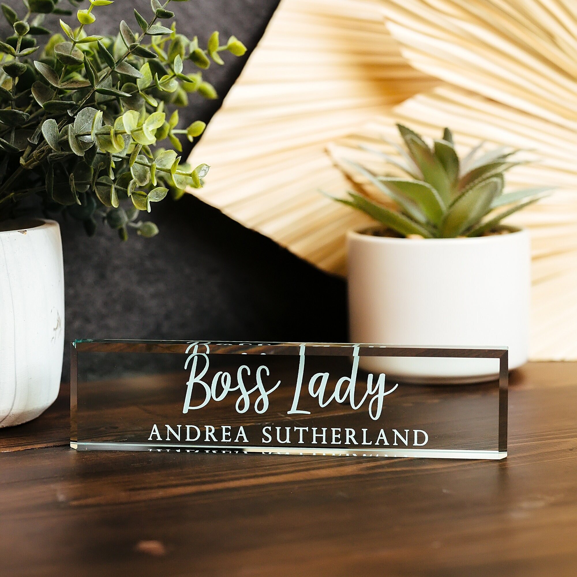 Boss Lady Glass Office Desk Name Plate Best Employer Ever - Etsy Australia