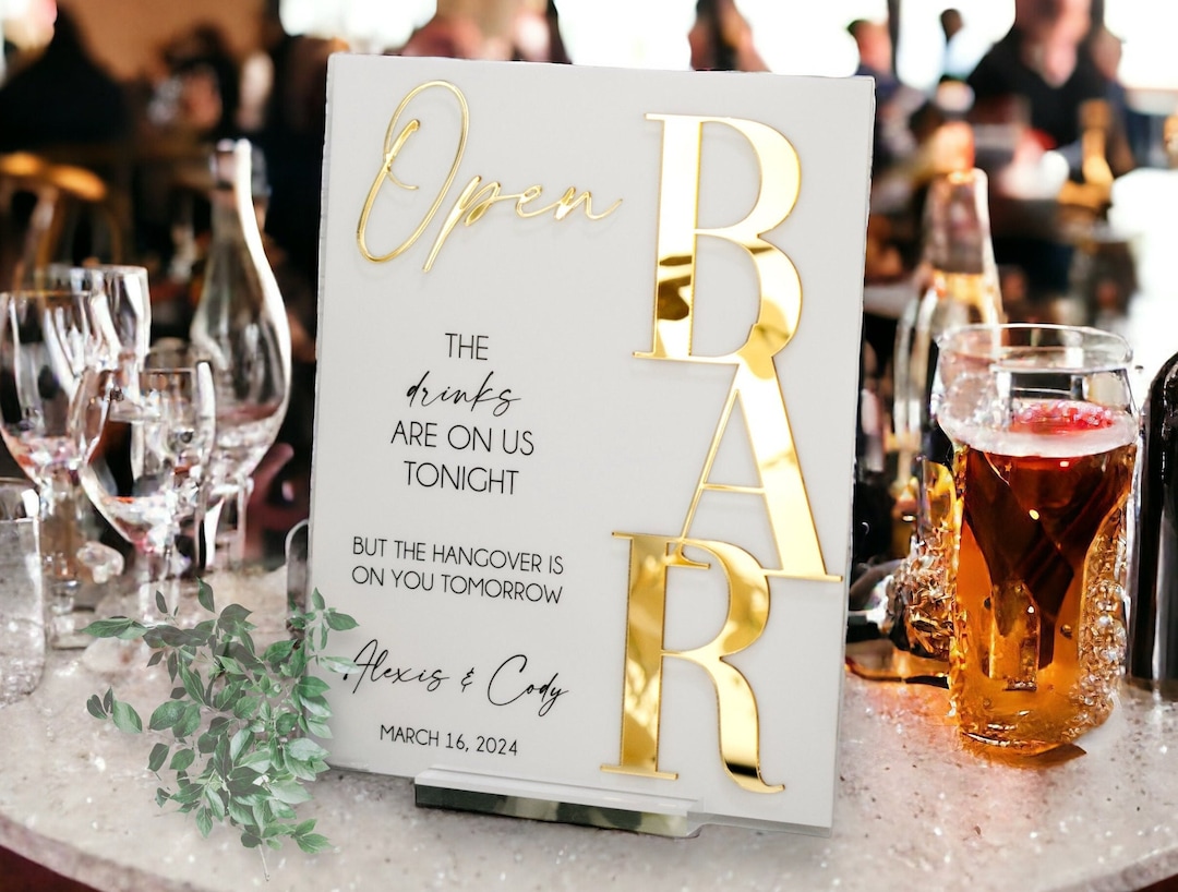 3D Mirror Gold Foil Open Bar Menu Signature Cocktails Custom Minimalist ...