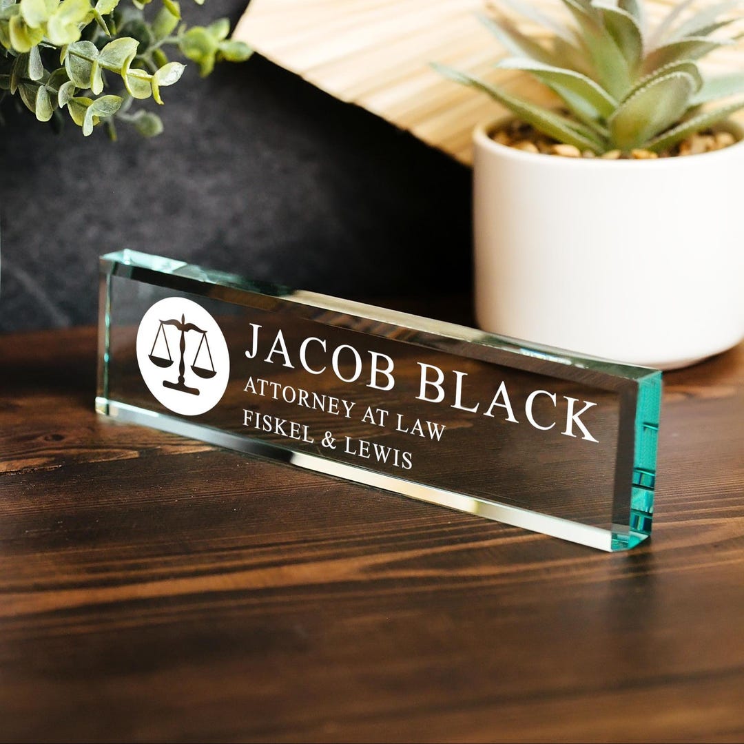 Attorney Glass Office Desk Name Plate, Clear JD Judge Nameplate, Lawyer ...