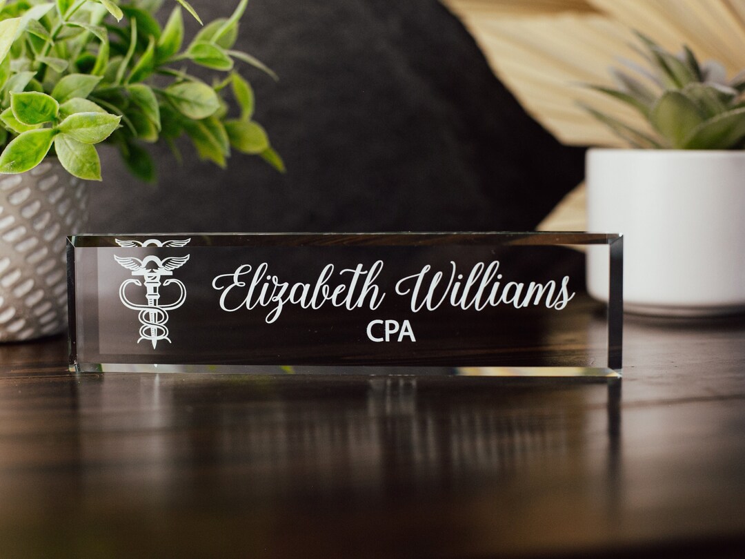 Physicians Assistant Glass Office Desk Name Plate, Clear CPA Surgeon ...