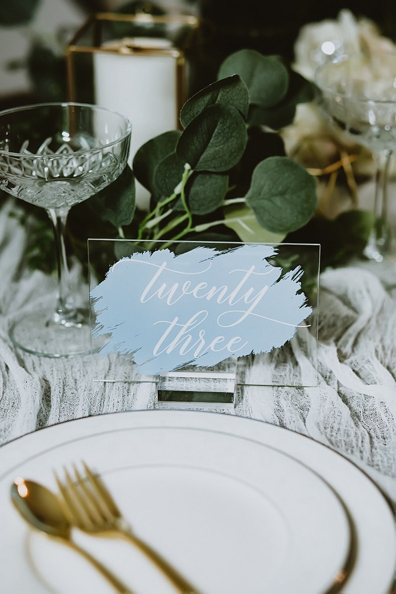 Clear Glass Look Acrylic Table Number Sign With Stands - Etsy