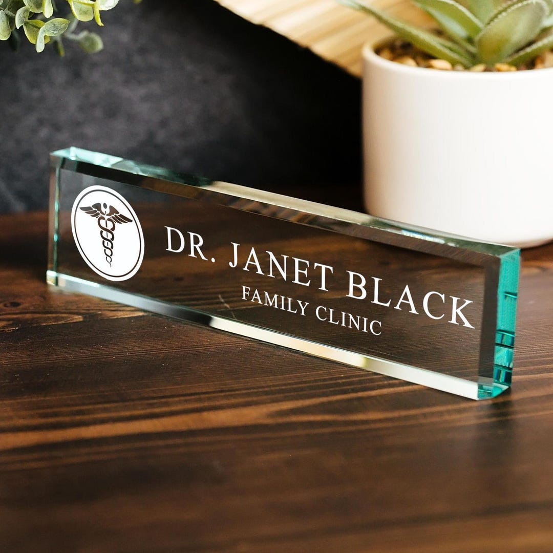 Physician MD Doctor Glass Office Desk Name Plate, Clear PA Surgeon ...