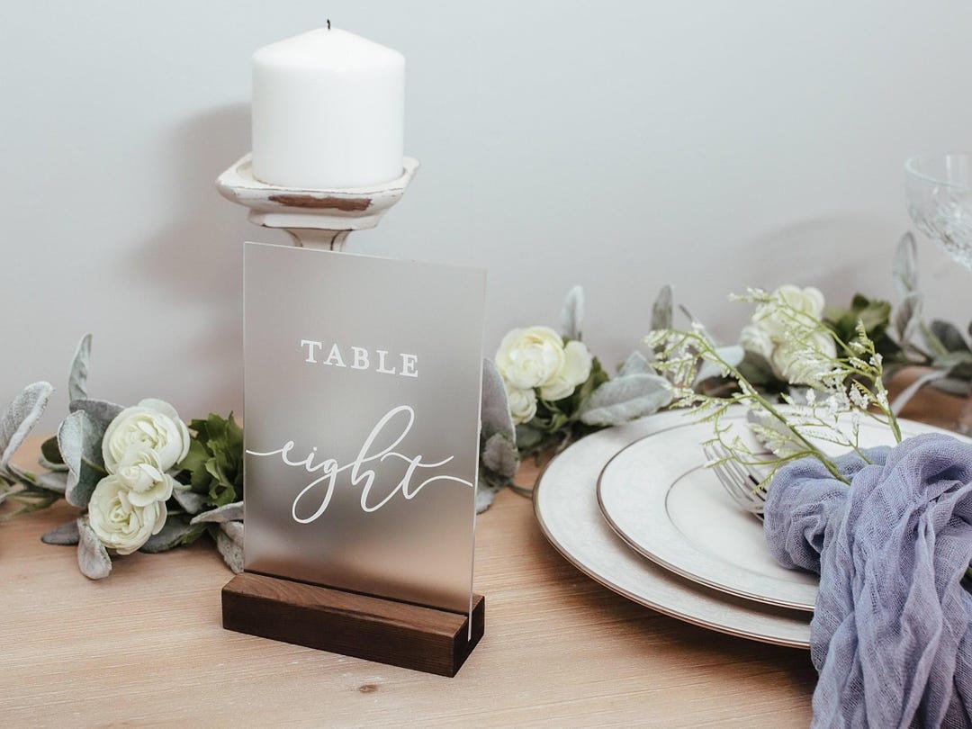 FROSTED Glass Look Acrylic Table Number Sign With Stands, Perspex ...