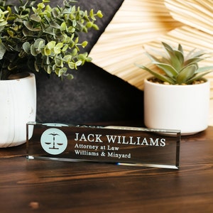 Attorney Glass Office Desk Name Plate, Clear JD Judge Nameplate, Lawyer ...