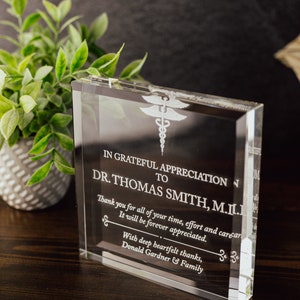 Doctor Appreciation Award Crystal Glass Plaque, for Employee ...