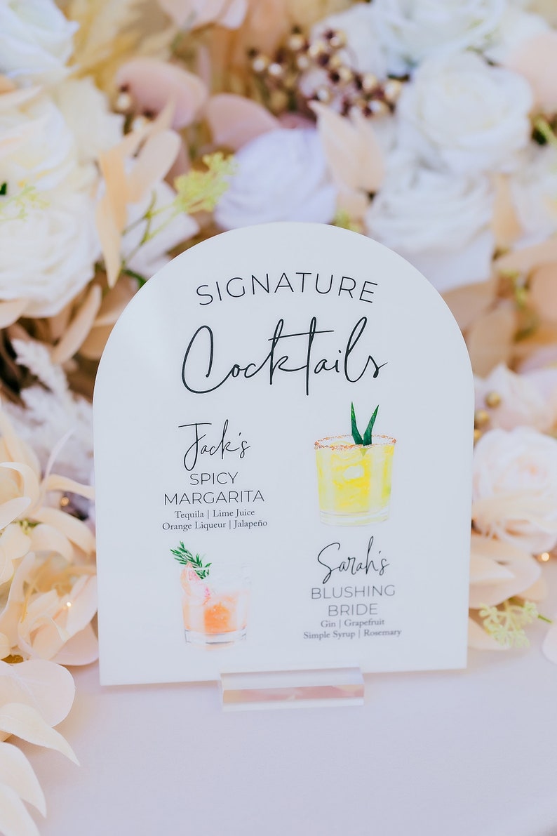 ARCH Frosted Bar Menu Signature Cocktails Custom Clear Glass - Etsy