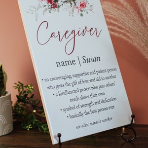 Floral Caregiver Plaque With Stand, Thank You Adult Sitter Sign Custom ...