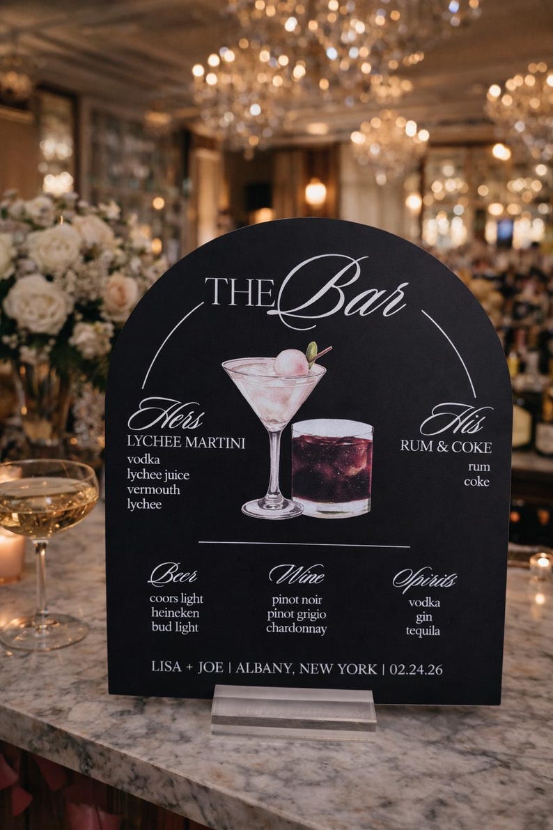 Wedding Cocktail Bar Menu Sign – Acrylic Reception Beverage Display ...