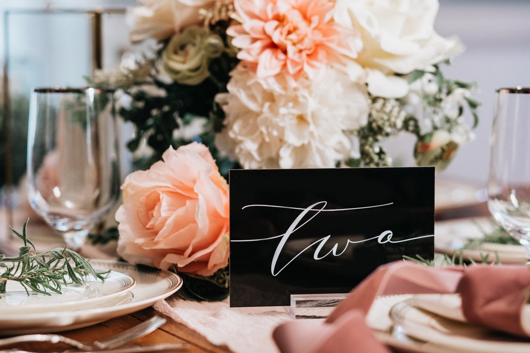 Clear Glass Look Acrylic Table Number Sign With Stands, Perspex Modern ...