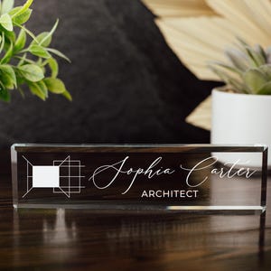 Architect Glass Office Desk Name Plate, Clear New Interior Designer ...