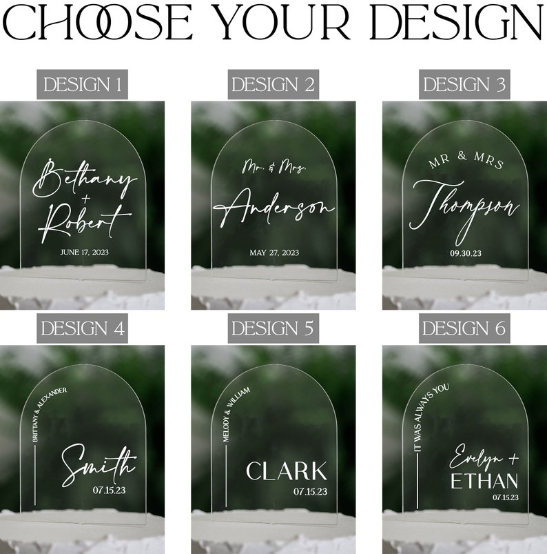 ARCH Acrylic Cake Topper Personalized Name Wedding or - Etsy