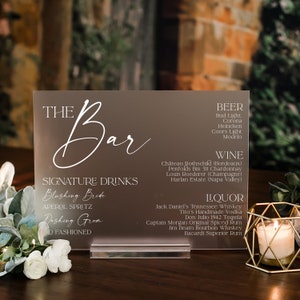 Bar Menu Signature Cocktails Custom Clear Glass Look Acrylic Wedding ...
