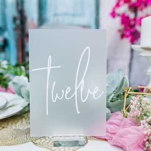 Frosted 4x6 or 5x7 Glass Look Acrylic Table Number Sign With Stands ...
