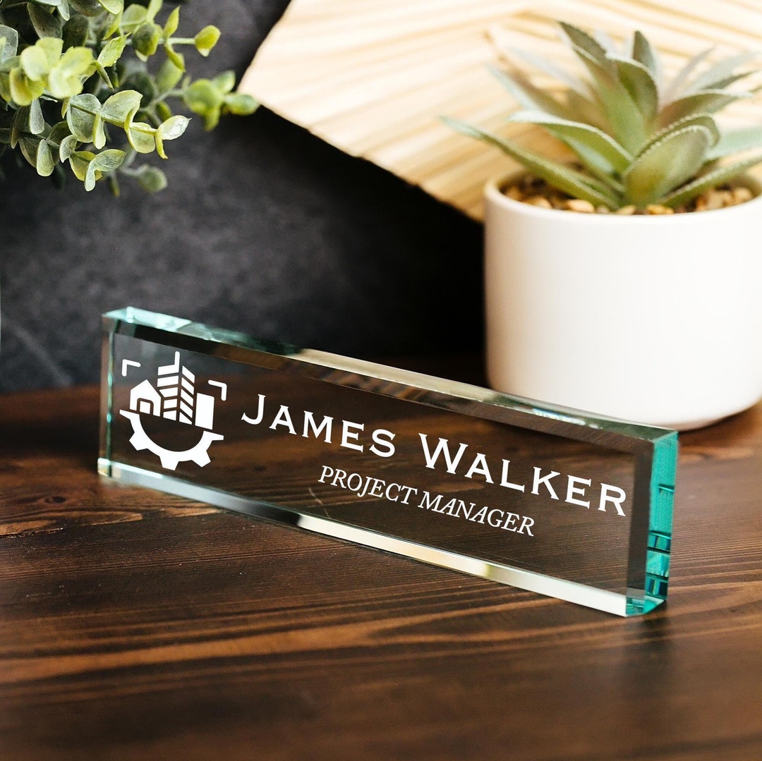 General Contractor Glass Office Desk Name Plate, Clear New Interior ...