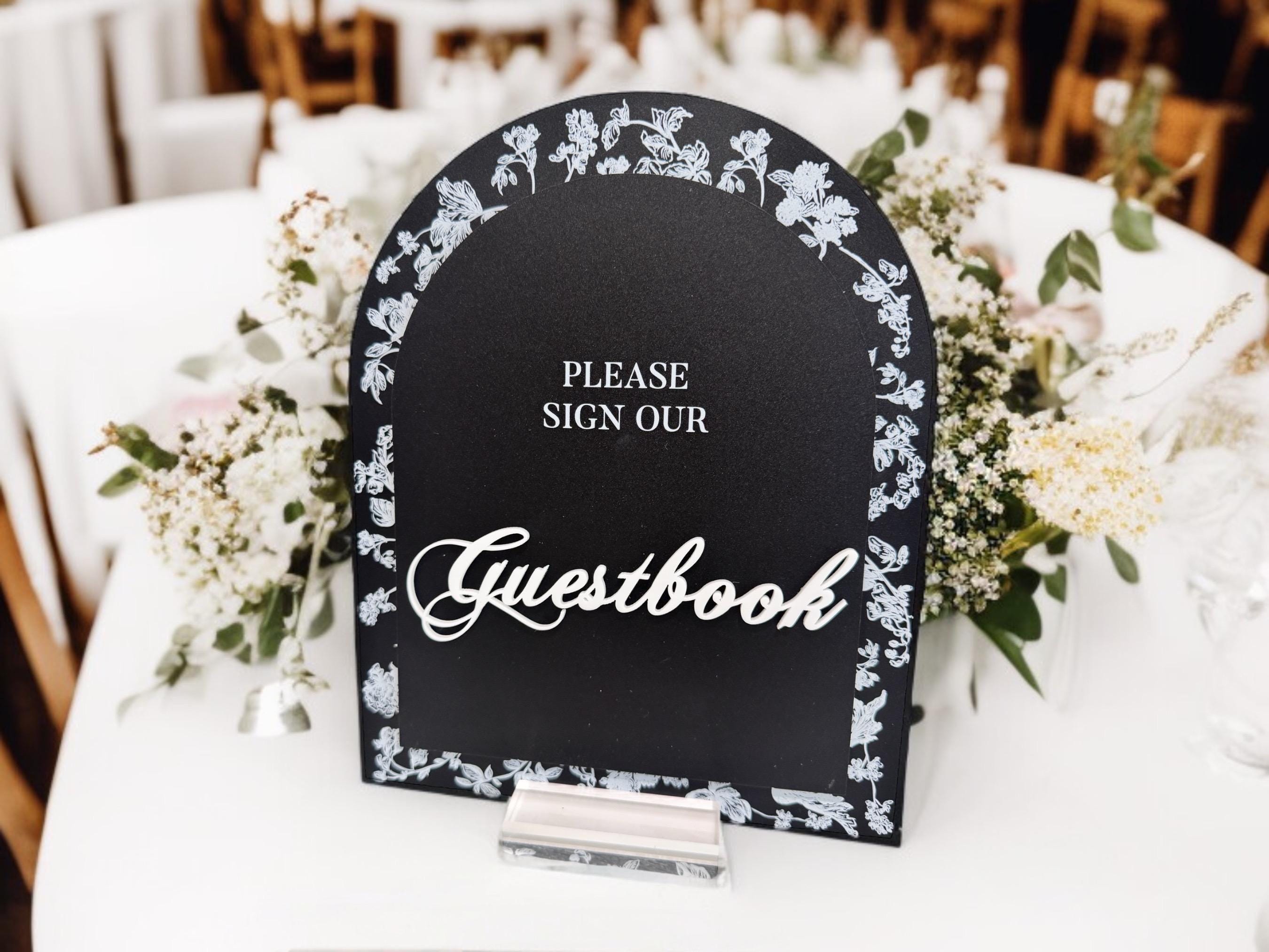 3D ARCH Please Sign Our Guestbook Blue Toile Floral Chinoiserie Bridal ...