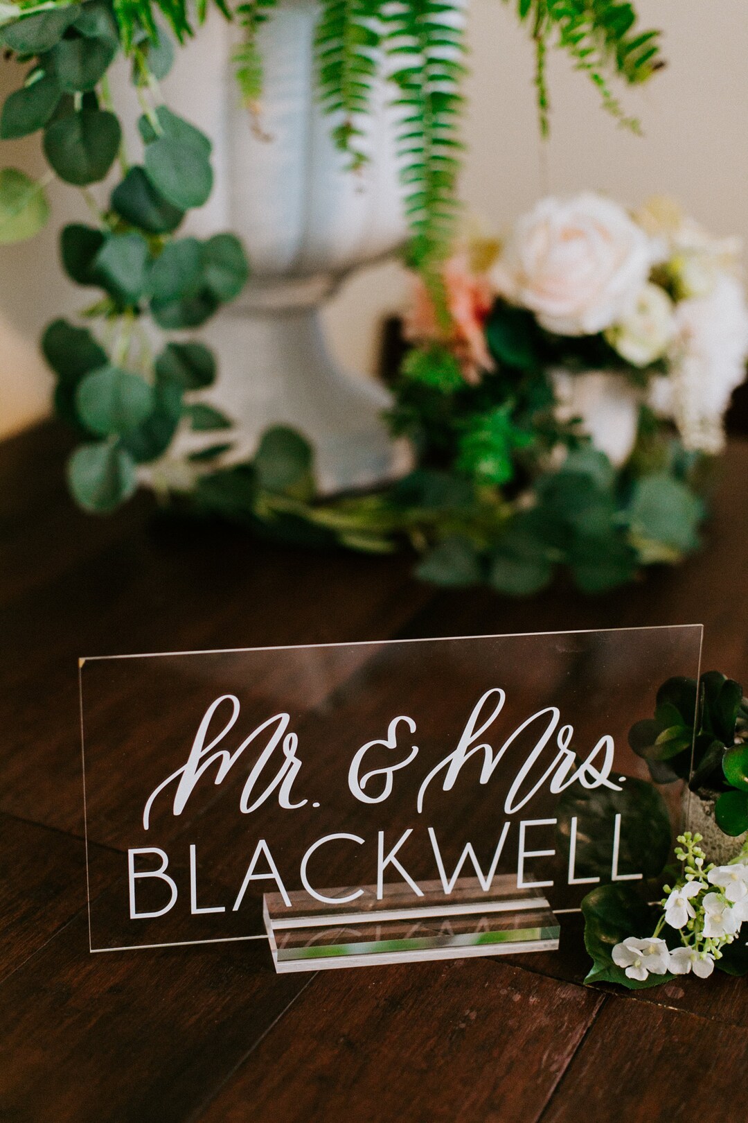 Mr and Mrs Table Signs Clear Glass Look Acrylic Head Table Sign With ...