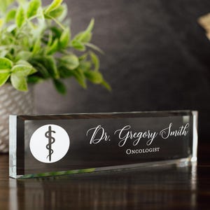 Physician MD Doctor Glass Office Desk Name Plate, Clear PA Surgeon ...