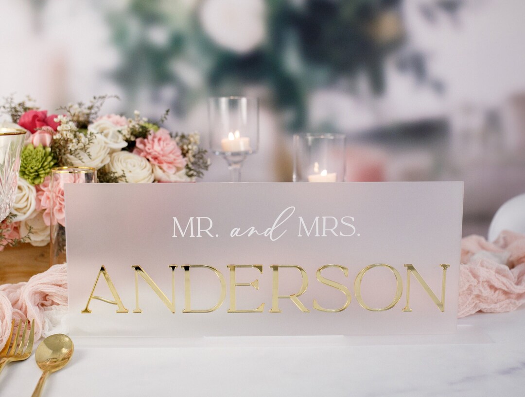 3D Mirrored Acrylic Wedding Head Table Mr Mrs Sign, Laser Cut Last Name ...