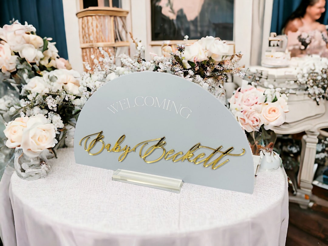 3D Mirrored Acrylic Arch Baby Shower Welcoming Baby Sign, Laser Cut ...