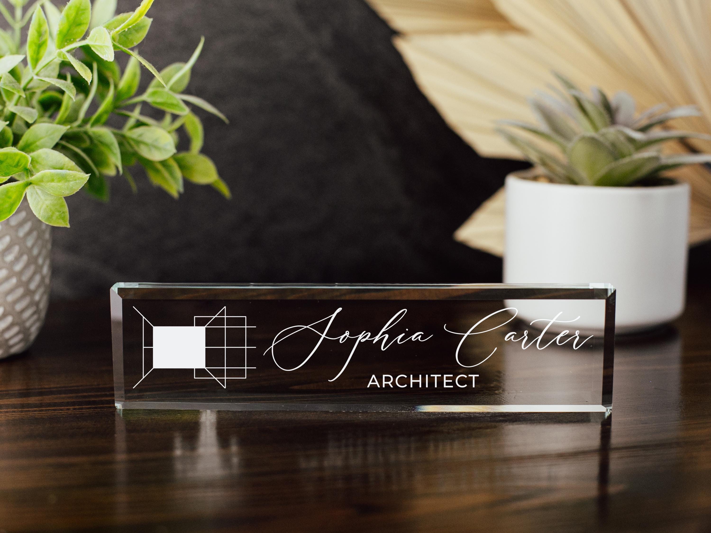 Architect Glass Office Desk Name Plate, Clear New Interior Designer ...