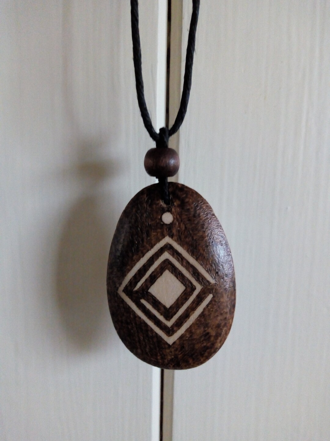 Hawaiian Symbol Spiral Wooden Pebble Necklace Hand Burned Hemp Cord - Etsy