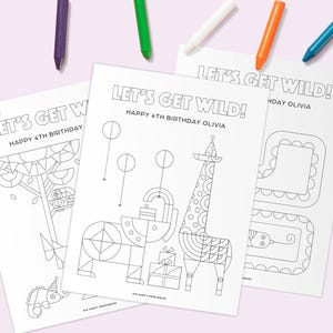 Party Animal Coloring Pages: Kids Birthday Art (editable Printable) - Etsy
