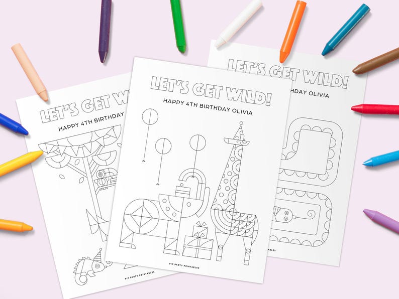 Party Animal Coloring Pages: Kids Birthday Art (editable Printable) - Etsy