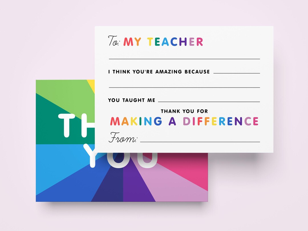 Fill in Thank You Card, Rainbow, Teacher Appreciation, Kids Note Card ...