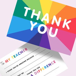Fill in Thank You Card, Rainbow, Teacher Appreciation, Kids Note Card ...