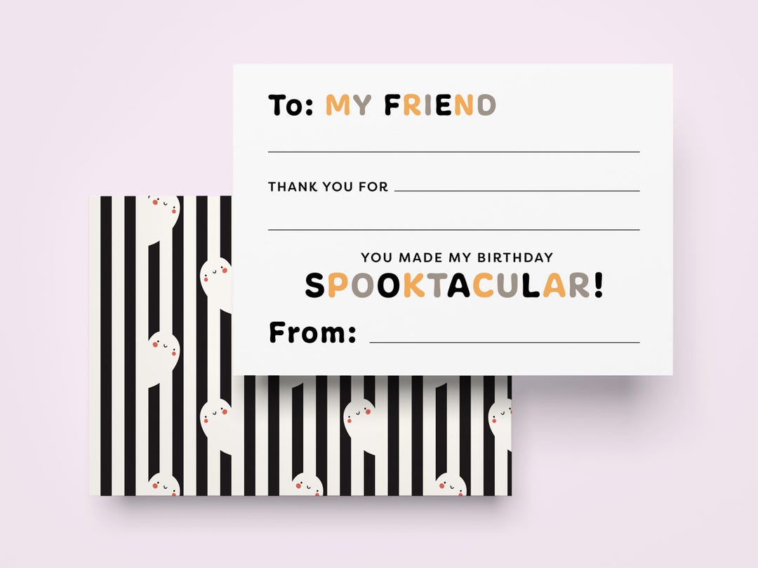 Halloween Birthday Thank You Card: Spooktacular Fill-in (EDITABLE ...