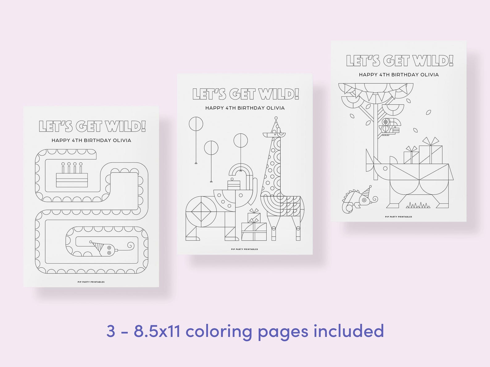 Party Animal Coloring Pages: Kids Birthday Art (editable Printable) - Etsy