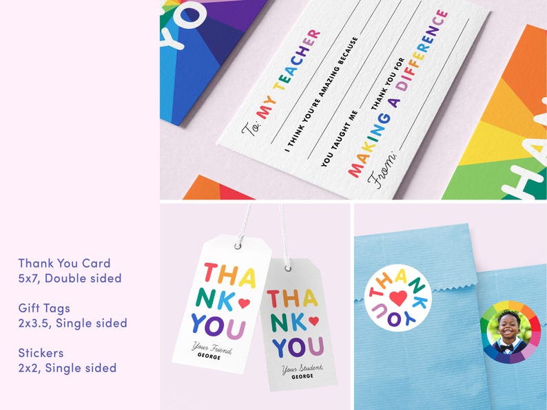 Teacher Appreciation Bundle, Rainbow, Fill in Thank You Card, Stickers ...