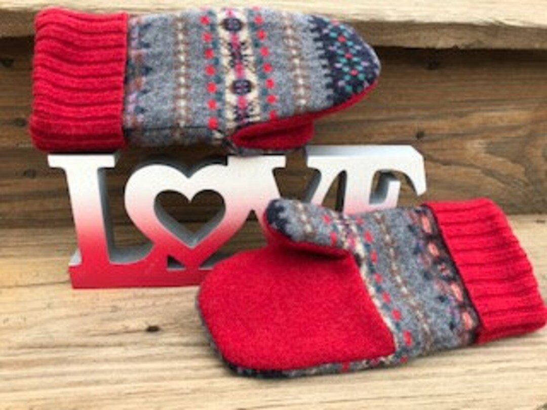 Women’s Recycled Wool Mittens in Multi-colored Pattern - Etsy