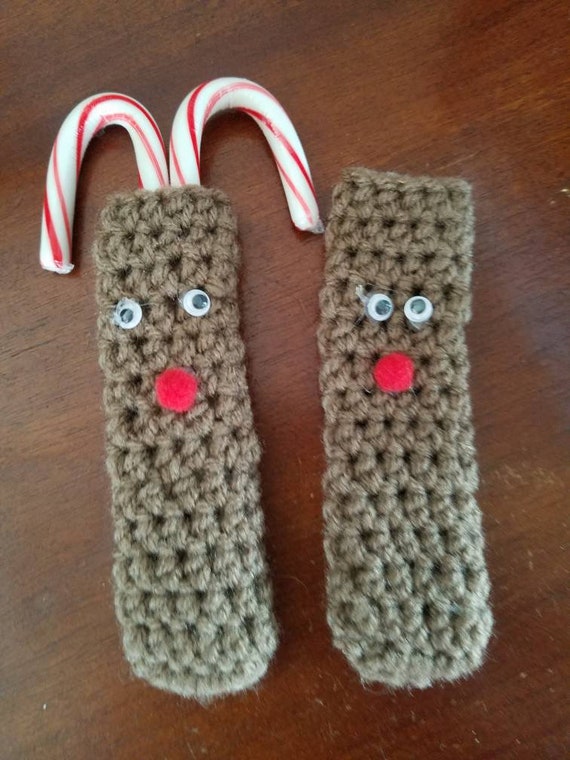 Crochet Reindeer Candy Cane Holder. Free Shipping in the | Etsy