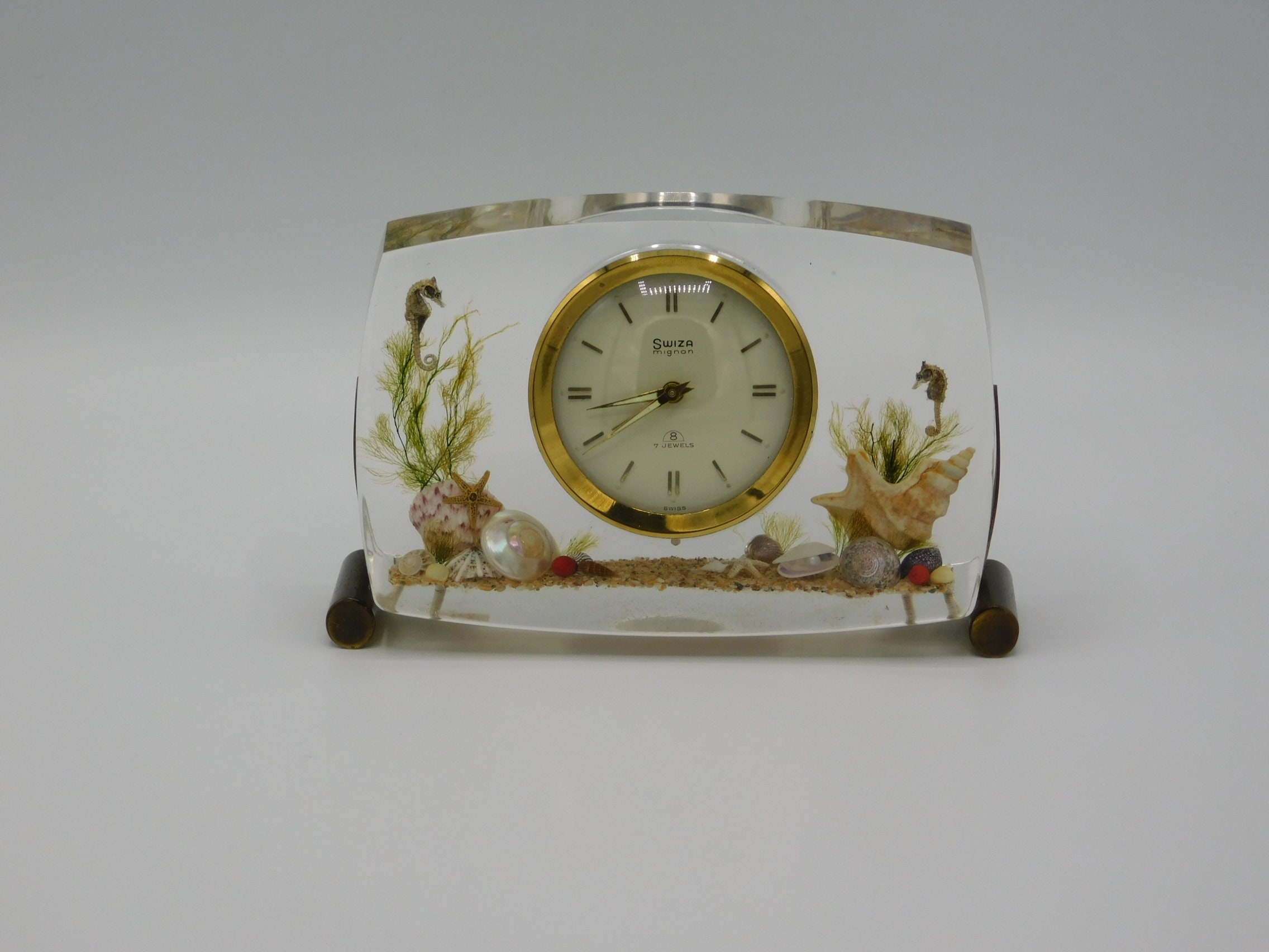 1950s Swiza Mignon Swiss 7 Jewel Clock Set in Acrylic With Sea - Etsy