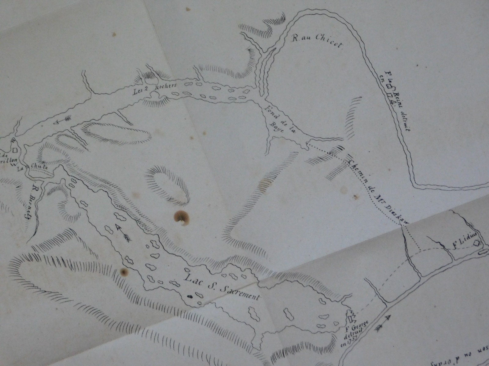 1758 Battle of Lake George Map, Printed C1850 by Avignon, Lake George ...