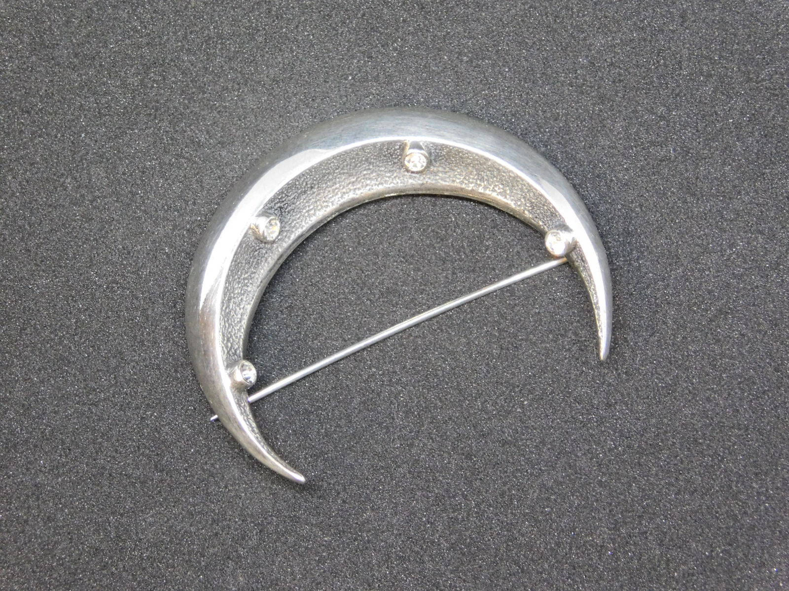 1950s Sterling Silver Moon Brooch Set With Crystals, Fine Quality With ...