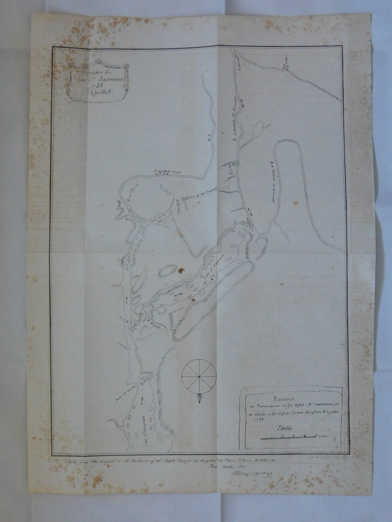 1758 Battle of Lake George Map, Printed C1850 by Avignon, Lake George ...
